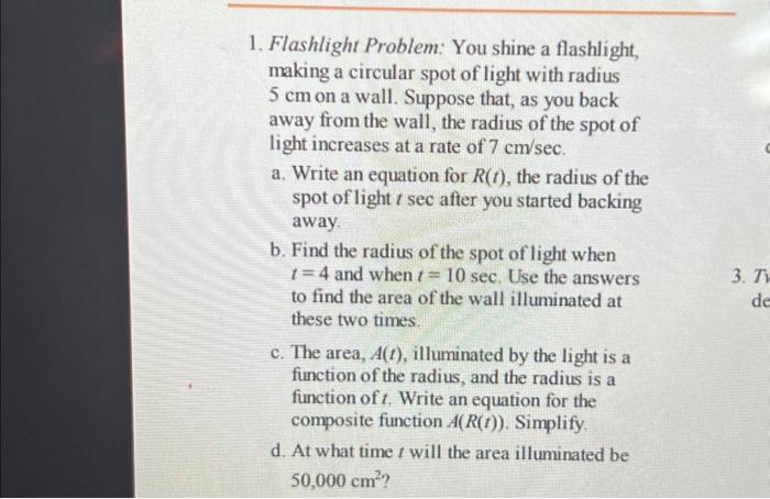 Solved 1. Flashlight Problem: You shine a flashlight, making | Chegg.com