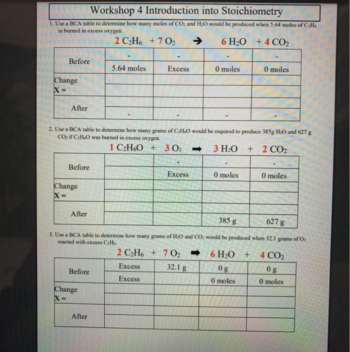 Solved Workshop 4 Introduction into Stoichiometry 1. Use a | Chegg.com