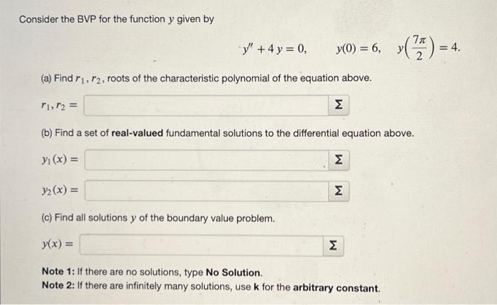 Solved Consider the BVP for the function y given by | Chegg.com