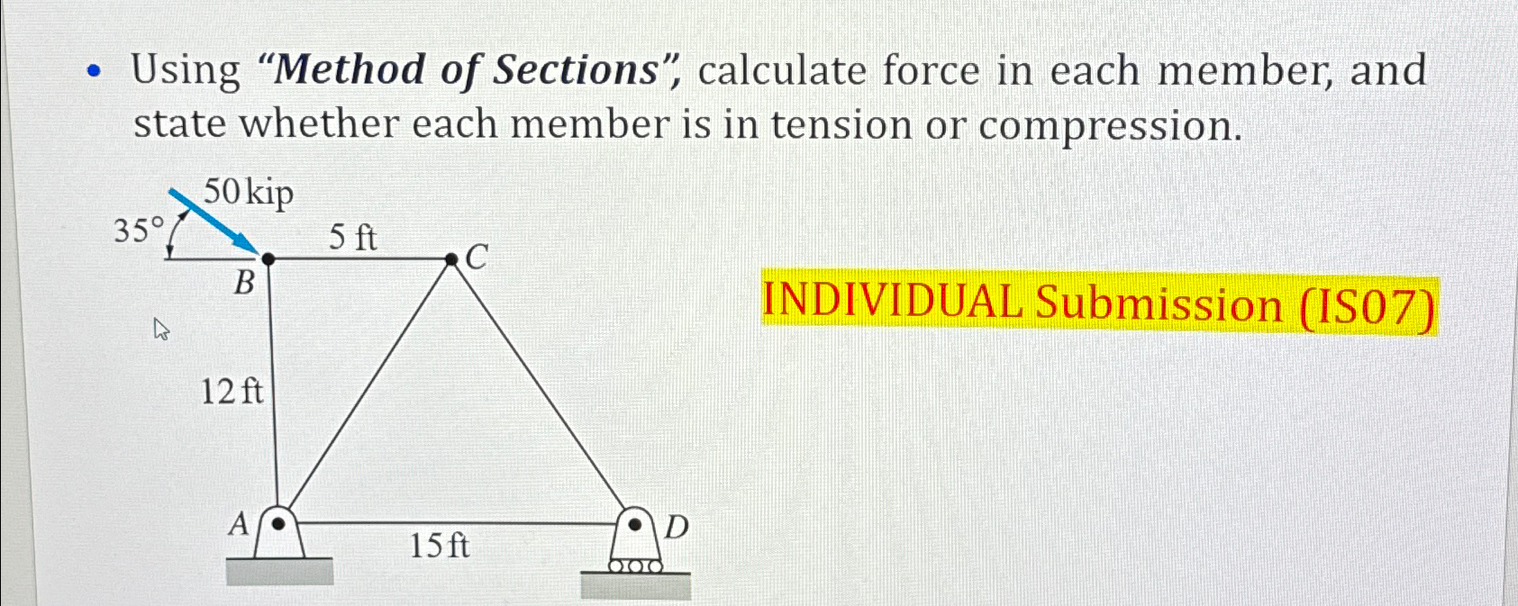 Solved Using "Method of Sections", calculate force in each | Chegg.com