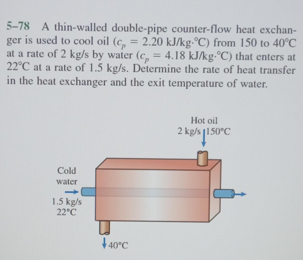 Solved 5-78 A thin-walled double-pipe counter-flow heat | Chegg.com
