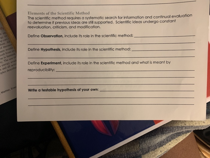 Solved Elements of the Scientific Method The scientific | Chegg.com