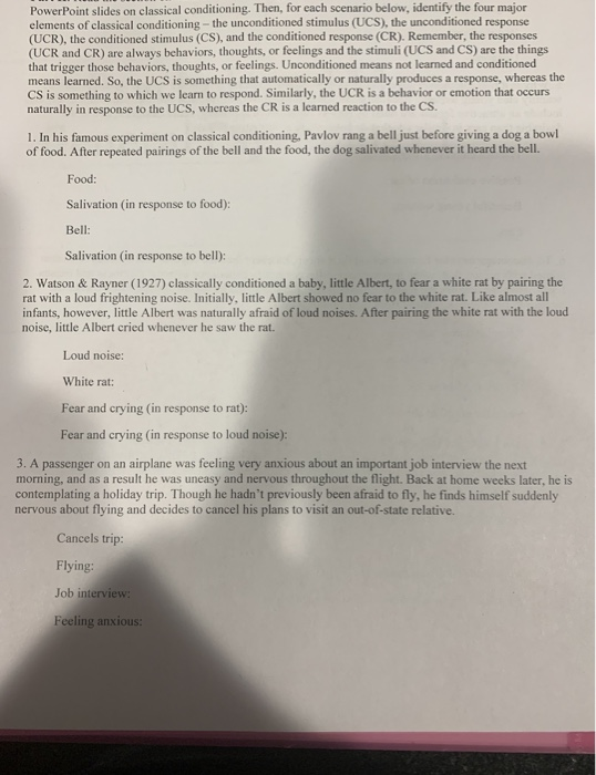 Solved PowerPoint slides on classical conditioning. Then, | Chegg.com