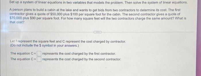 Solved Set up a system of linear equations in two variables | Chegg.com