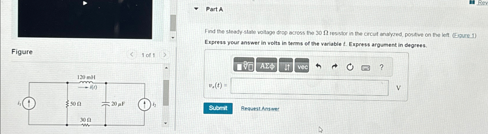 Part ARevFind the steady-state voltage drop across | Chegg.com