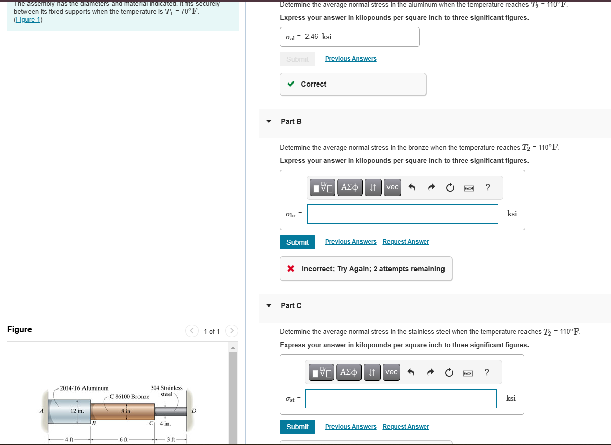 Solved The assembly has the drameters and material | Chegg.com