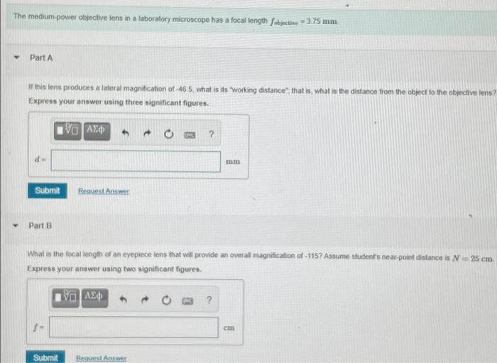 Solved The medium-power objective lens in a laboratory | Chegg.com