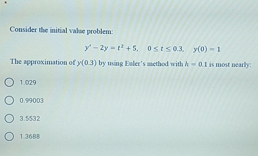 Solved Consider the initial value problem: y' - 2y = t2 +5, | Chegg.com