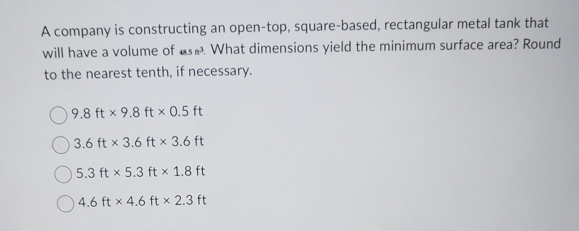 Solved A company is constructing an open-top, square-based, | Chegg.com
