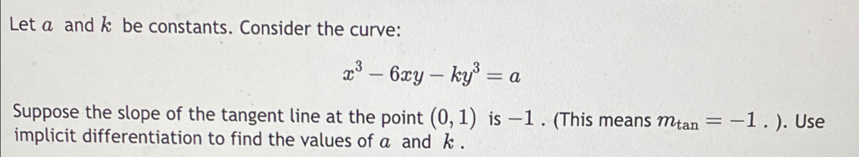 Solved Let a and k ﻿be constants. Consider the | Chegg.com