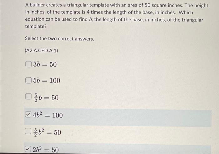 Solved A builder creates a triangular template with an area | Chegg.com