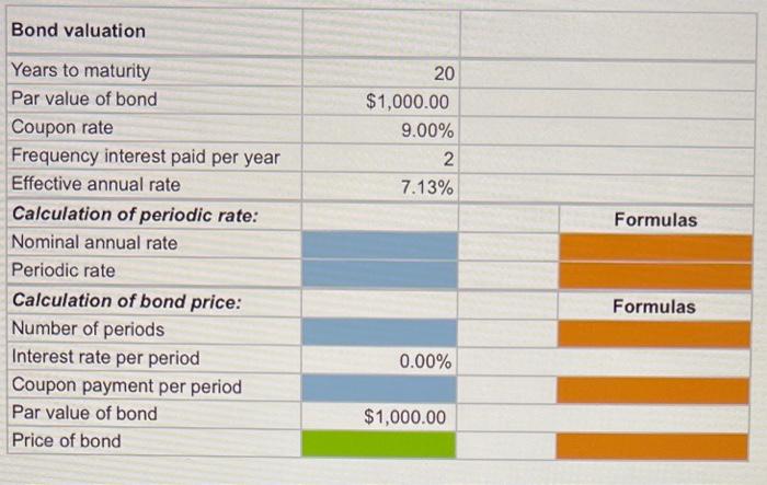Solved Bond valuation Years to maturity Par value of bond | Chegg.com