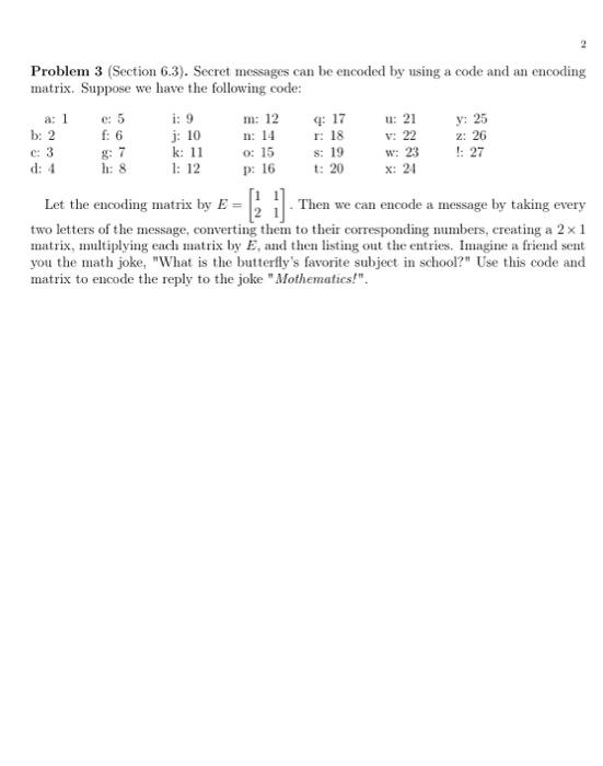 Solved 417 Y 25 Problem 3 Section 63 Secret Messages 
