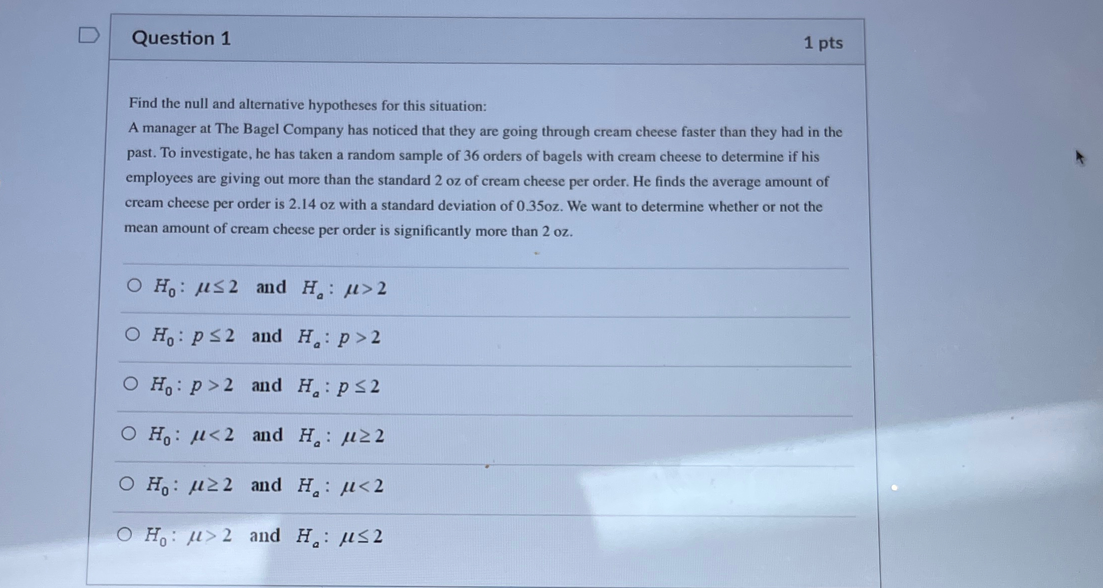 Solved Question 11ptsFind the null and alternative | Chegg.com