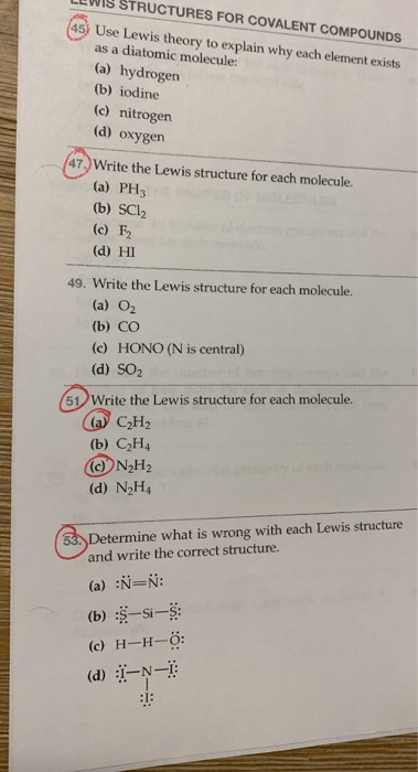 Solved STRUCTURES FOR COVALENT COMPOUNDS 45) Use Lewis | Chegg.com