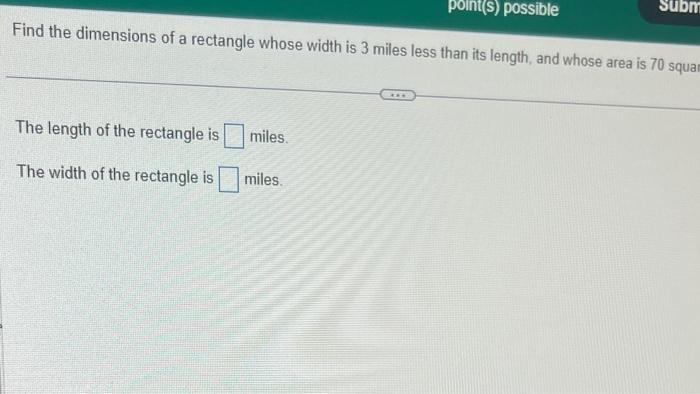 Solved Find the dimensions of a rectangle whose width is 3 | Chegg.com
