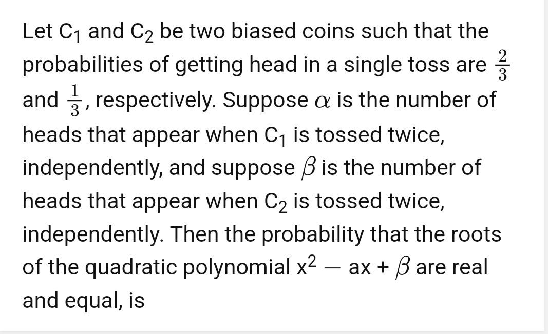 Solved Let C1 and C2 be two biased coins such that the | Chegg.com