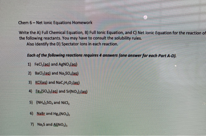 Solved Chem 6-Net lonic Equations Homework Write the A) Full | Chegg.com