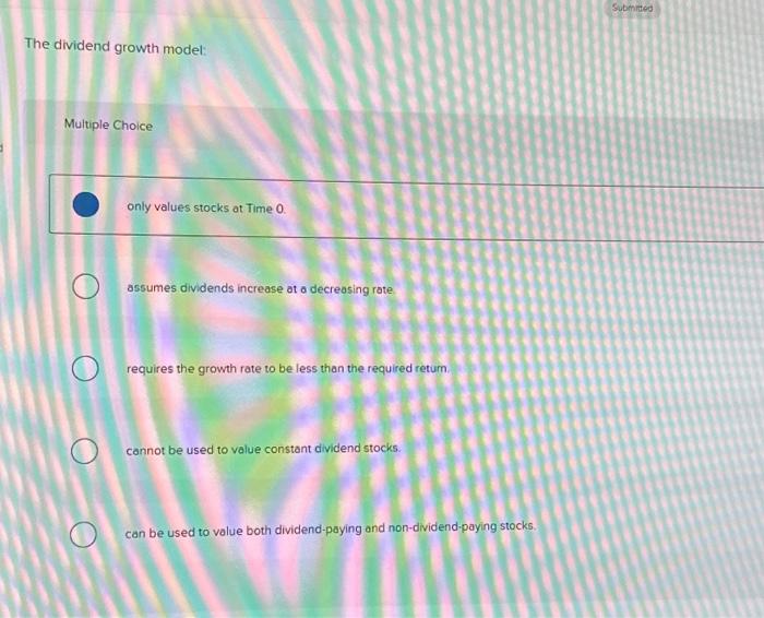 Solved The dividend growth model: Multiple Choice only | Chegg.com