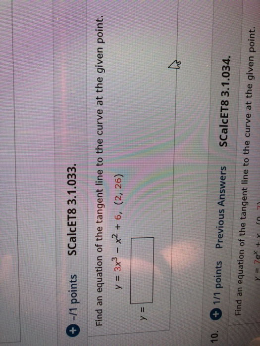 Solved + -/1 points SCalcET8 3.1.033. Find an equation of | Chegg.com