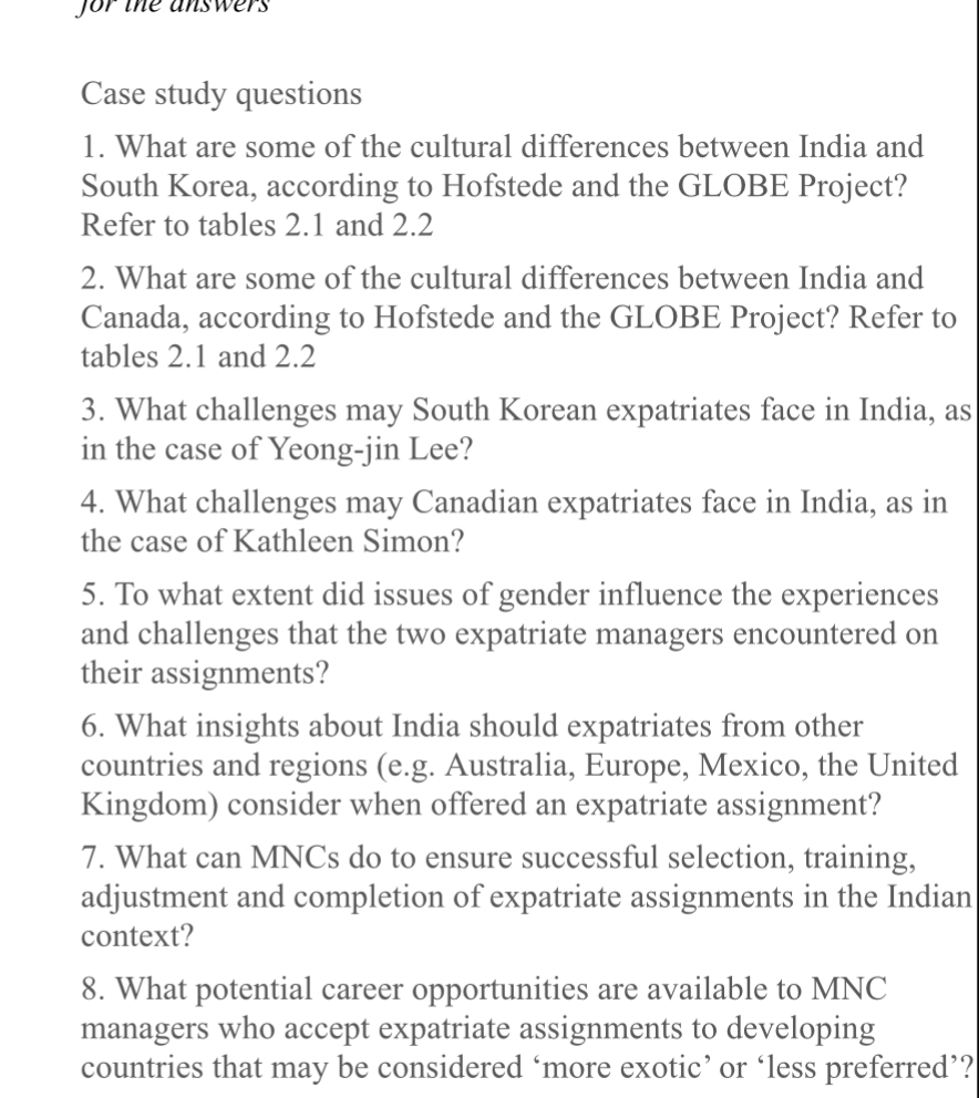 Solved Case study questionsWhat are some of the cultural | Chegg.com