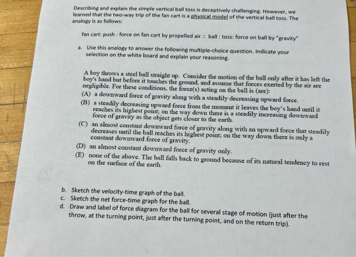 Solved Describing and explain the simple vertical ball toss | Chegg.com