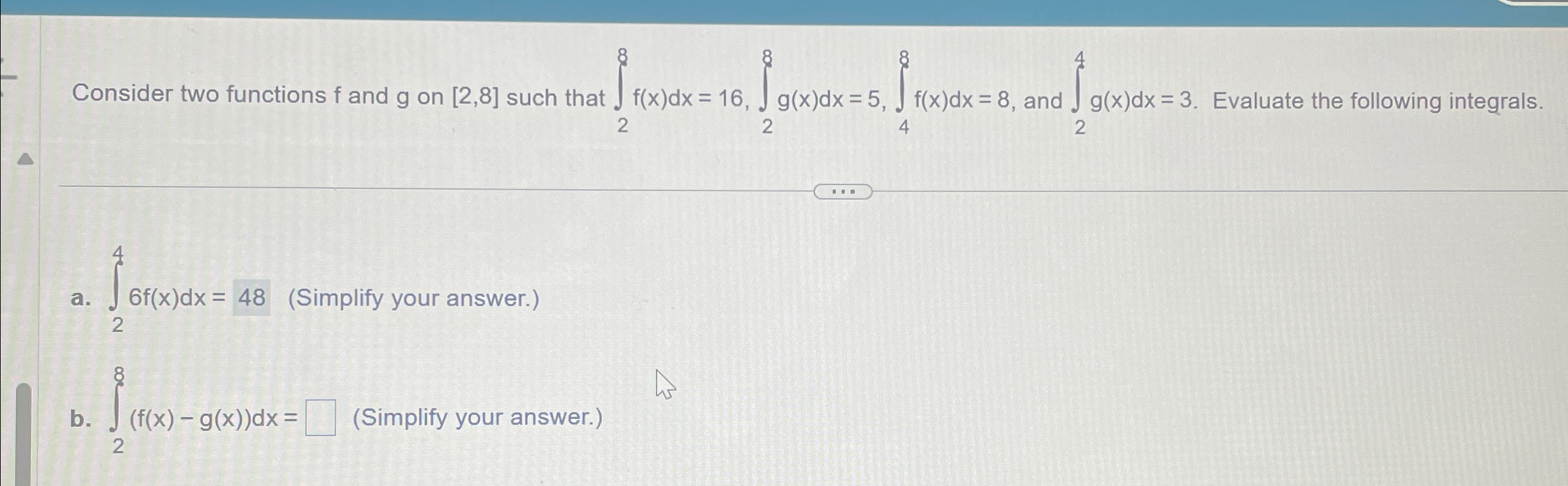 Solved Consider two functions f ﻿and g ﻿on 2,8 ﻿such that | Chegg.com