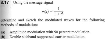 Solved Using the message signal m(t) = 1/1 + t2 determine | Chegg.com