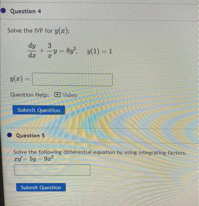 Solved Solve the IVP for y(x) : dxdy+x3y=8y3,y(1)=1 y(x)= | Chegg.com