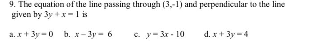 Solved 9 The Equation Of The Line Passing Through 3 1