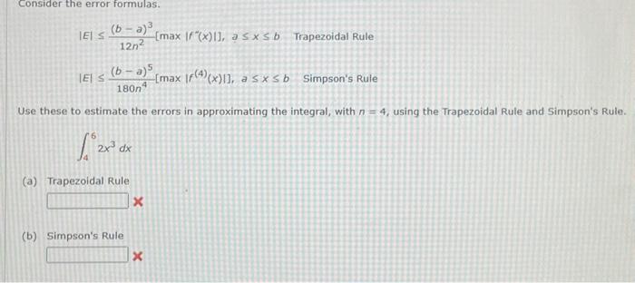 Solved Consider the error formulas. | Chegg.com