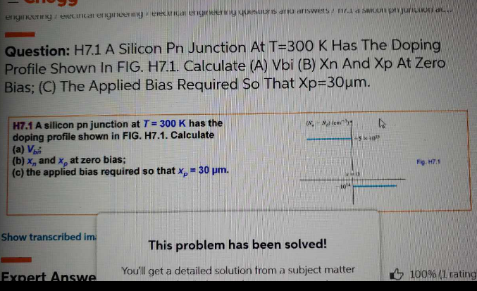 Solved Question: H7.1 A Silicon Pn Junction At T=300 K Has | Chegg.com