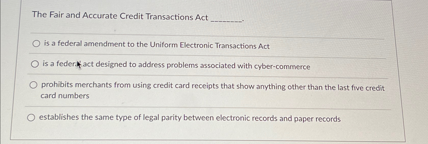 Solved The Fair and Accurate Credit Transactions Actis a | Chegg.com