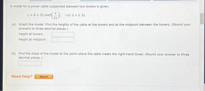 Solved A model for a power cable suspended between two | Chegg.com