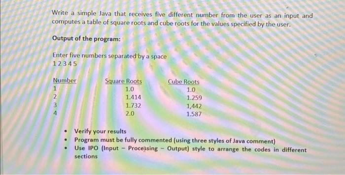 Solved Write a simple Java that receives five different | Chegg.com