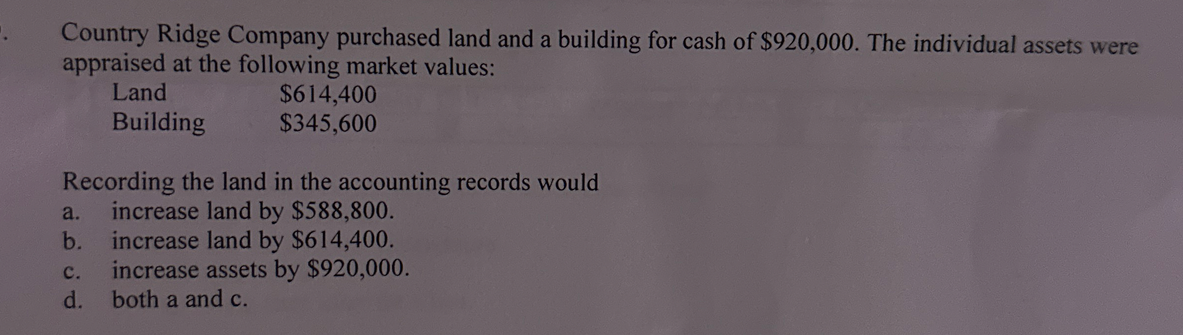 Solved Country Ridge Company purchased land and a building | Chegg.com