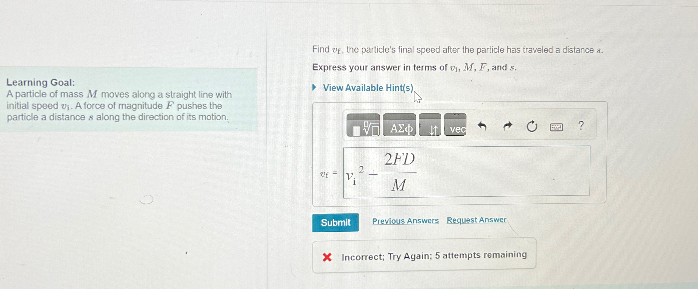 Solved Find vf, ﻿the particle's final speed after the | Chegg.com