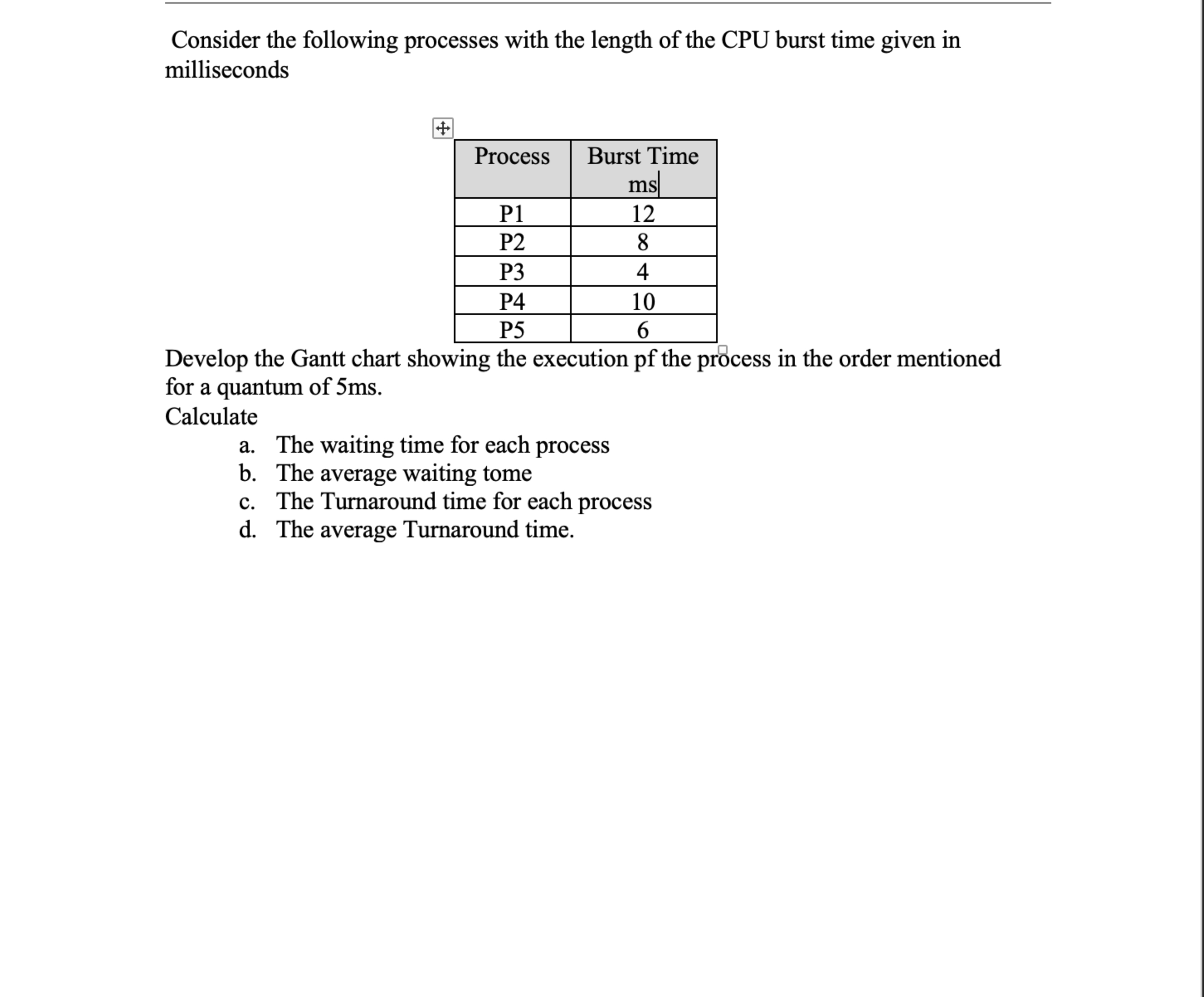 Solved Consider the following processes with the length of | Chegg.com