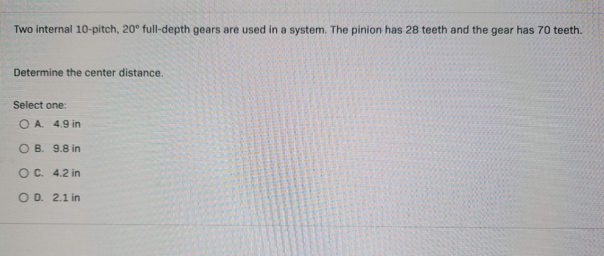 Solved Two internal 10-pitch, 20∘ full-depth gears are used | Chegg.com