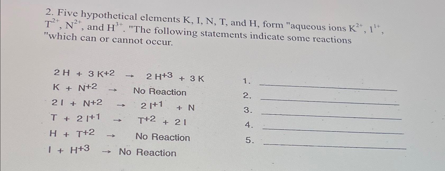 Solved Five hypothetical elements K,I,N, T, ﻿and H, ﻿form | Chegg.com