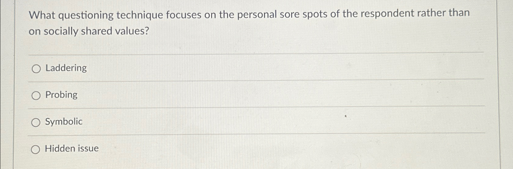 Solved What questioning technique focuses on the personal | Chegg.com