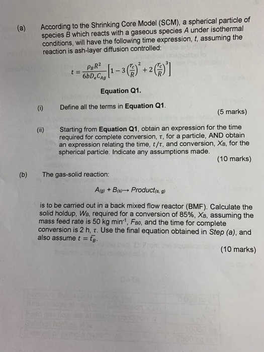 Solved (a) According to the Shrinking Core Model (SCM), a | Chegg.com