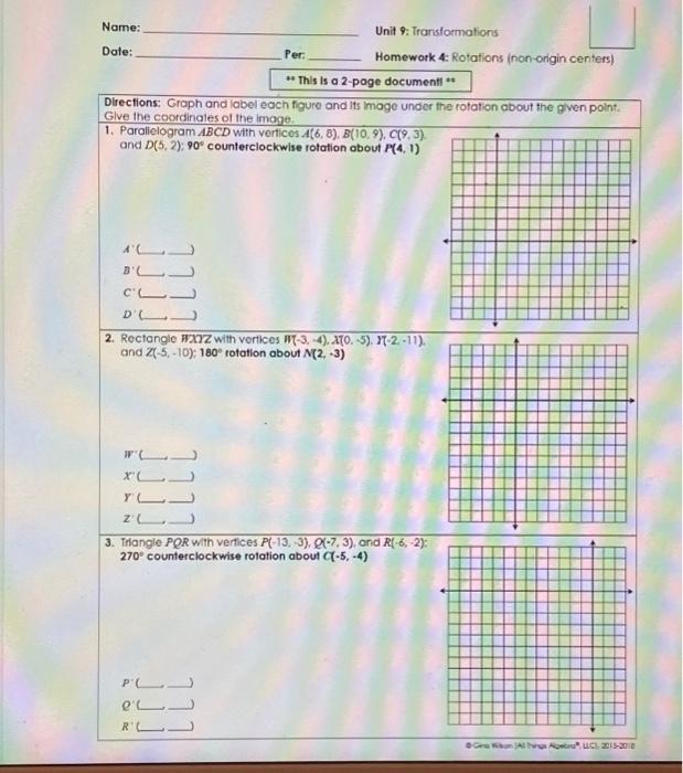 Solved Name Unit 9 Transformations Date Per Homework 4 Chegg