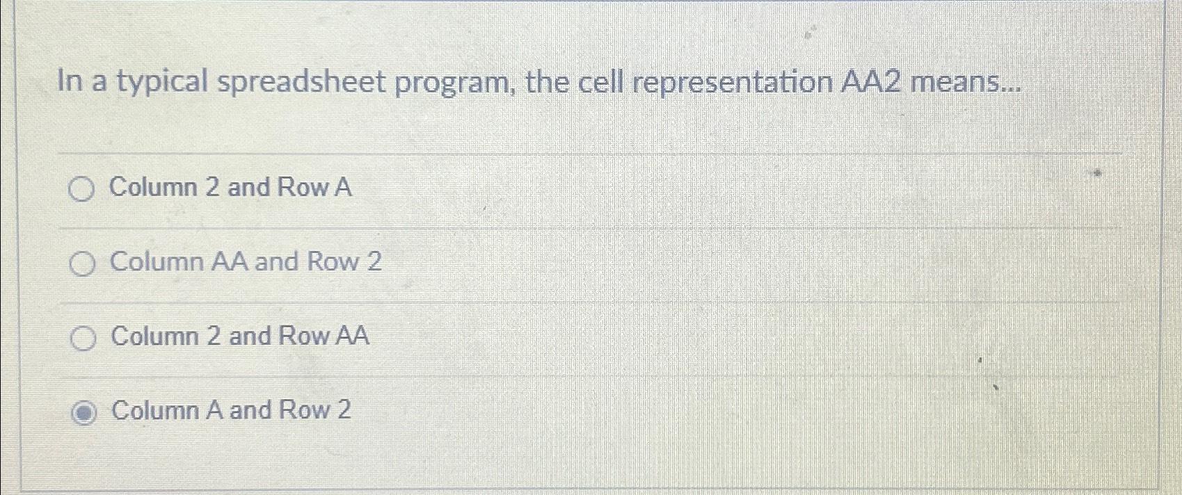 Solved In a typical spreadsheet program, the cell | Chegg.com