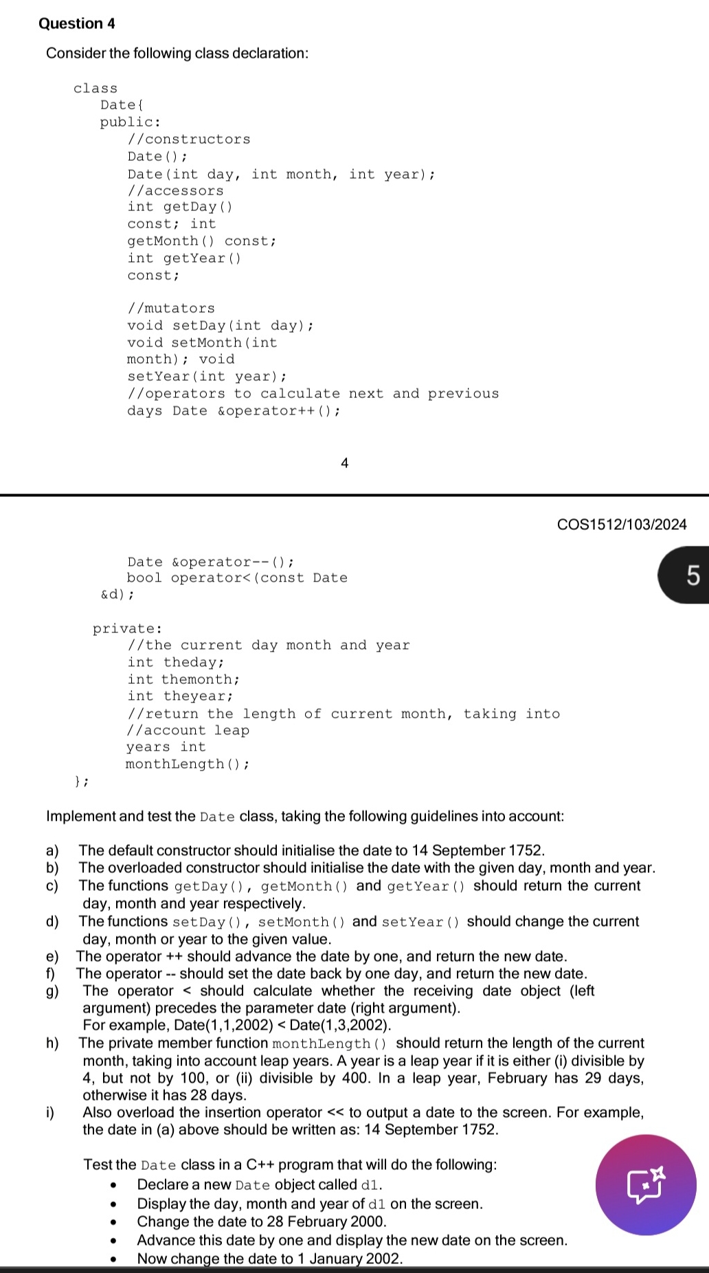 Solved Question 4Consider the following class | Chegg.com