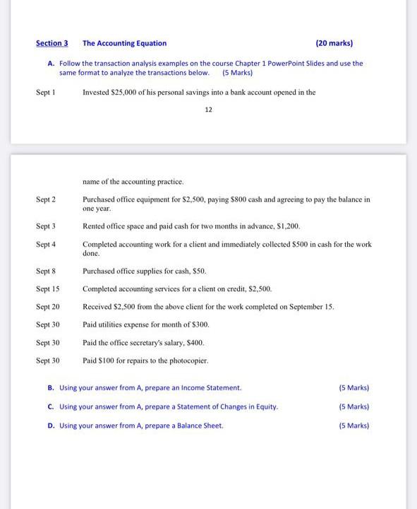 [Solved]: Section 3 The Accounting Equation (20 ma