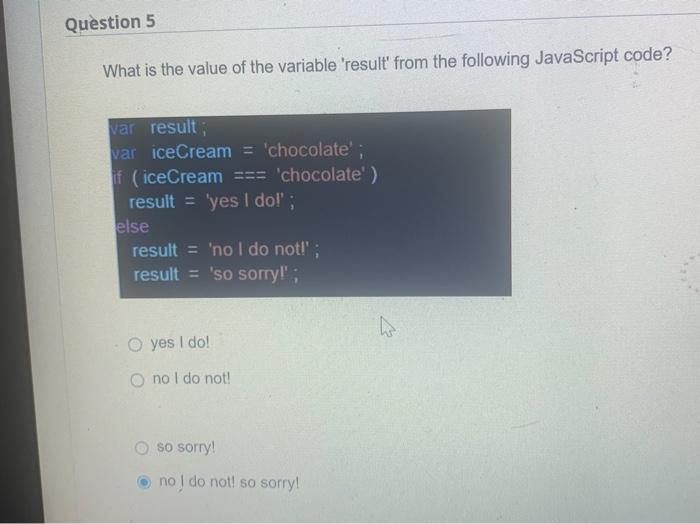 Solved Question 5 What is the value of the variable 'result' | Chegg.com