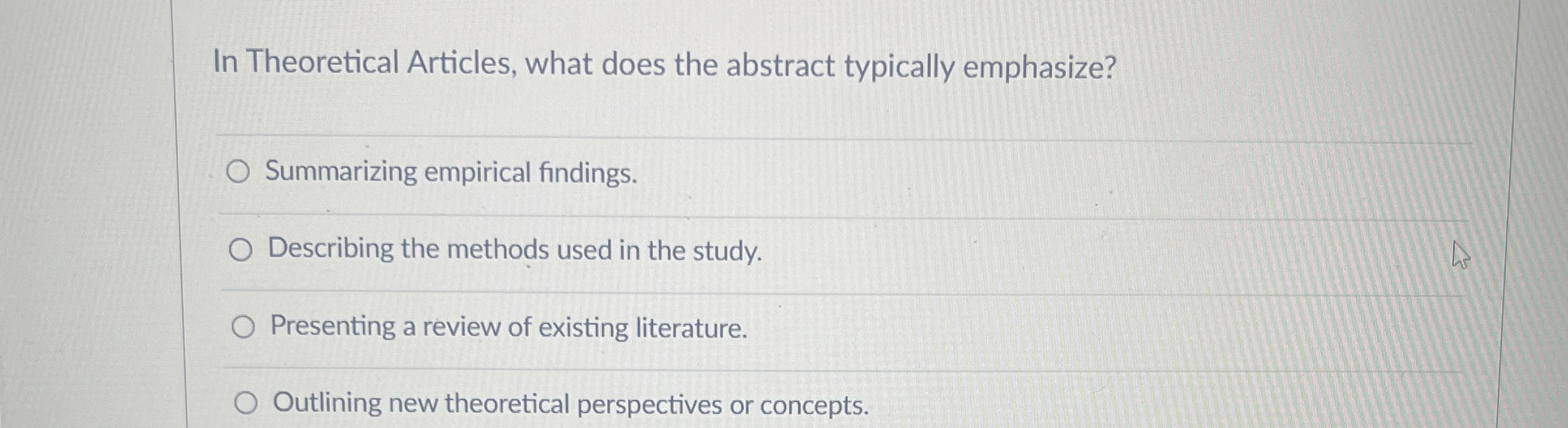 Solved In Theoretical Articles, what does the abstract | Chegg.com