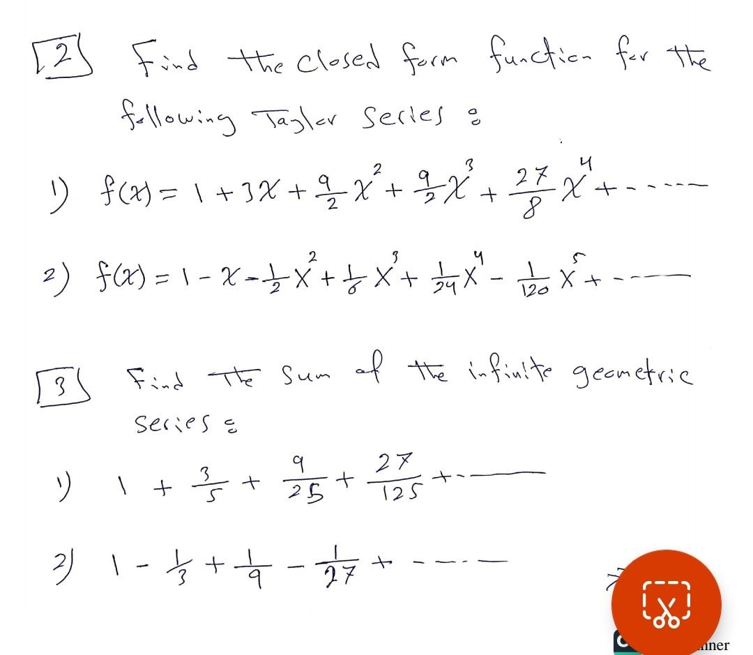 Solved [2] Find the closed form function for the following | Chegg.com