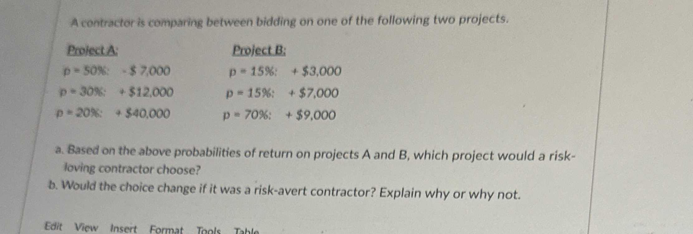 Solved A contractor is comparing between bidding on one of | Chegg.com